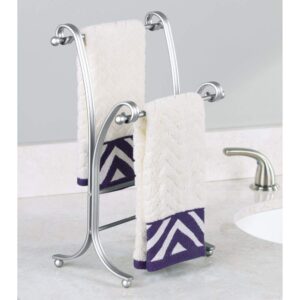 mDesign Steel Countertop Hand Towel Holder - 2-Tier Freestanding Small Towel Stand for Bathroom Counter and Vanity - Washcloth, Tea Towel, and Hand Towel Holder Stand - Hyde Collection - Chrome