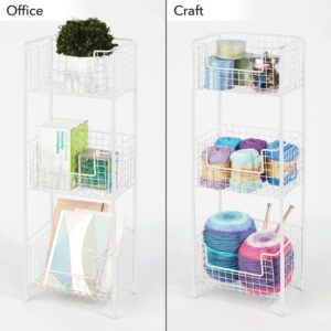 mDesign Steel Freestanding Storage Organizer Tower Rack Basket Shelf, Metal 3-Tier Furniture Unit for Master/Guest Bathroom, Powder Room - Holds Bath Towels, Soap - Concerto Collection - White