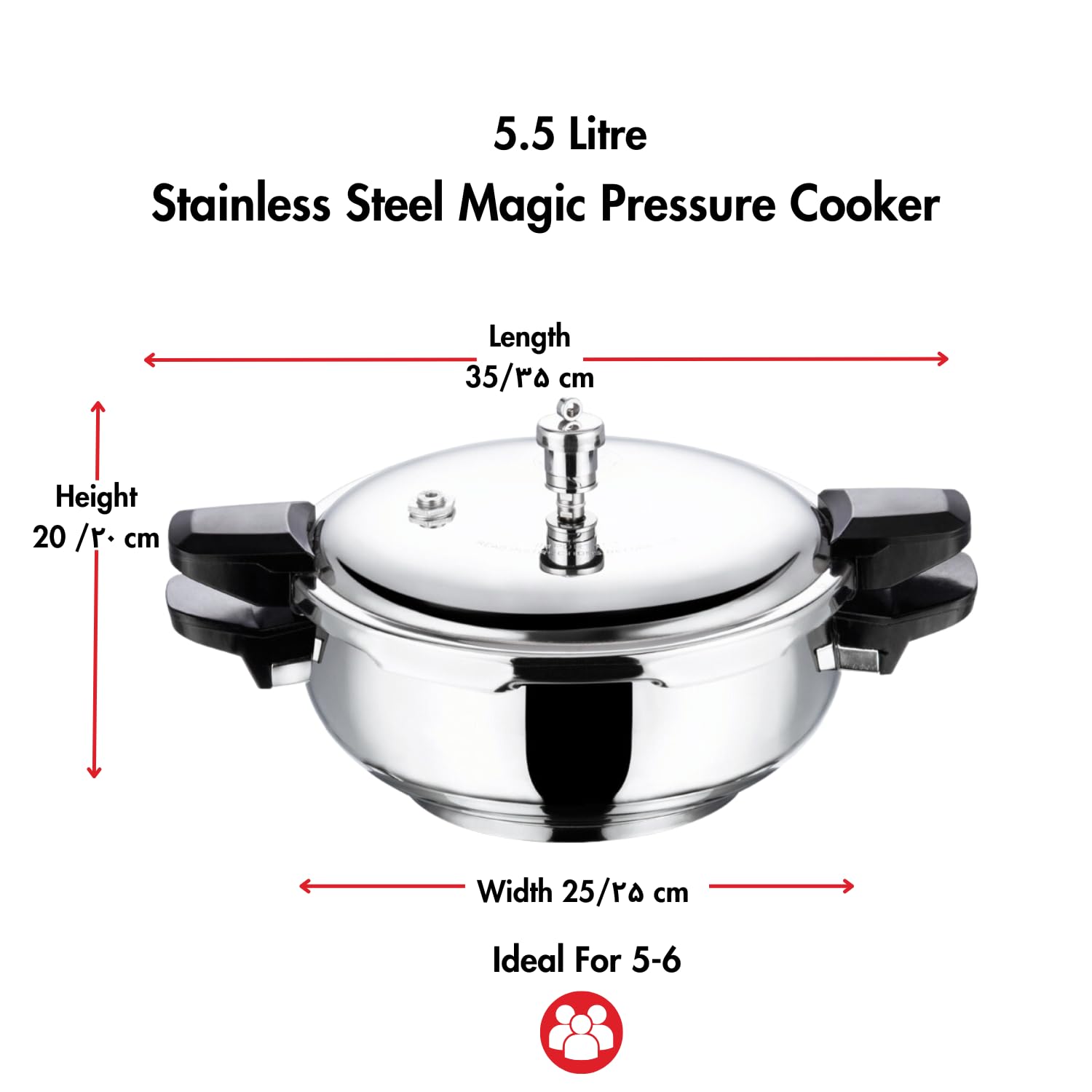 Vinod Magic Stainless Steel Smart 3 in 1 Pressure Cooker 5.5 Litre | 5mm Thick Base | All in One Cooker with Strainer & Glass Lid | Induction and Gas Base | ISI certified, Silver