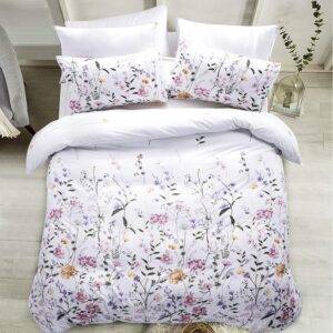 carisder full/queen duvet cover set floral soft white comforter cover set 3 pieces bedding sets (floral queen)