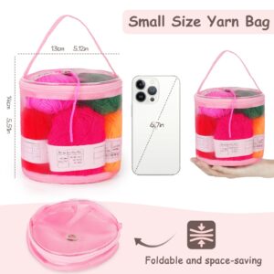 Katech Yarn Holder Empty Small Round Mesh Yarn Storage Bag Portable Crochet Yarn Balls Organizer Basket Crochet Thread Sewing Accessories Storage Tote Bags (Pink)