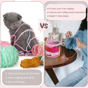 Katech Yarn Holder Empty Small Round Mesh Yarn Storage Bag Portable Crochet Yarn Balls Organizer Basket Crochet Thread Sewing Accessories Storage Tote Bags (Pink)