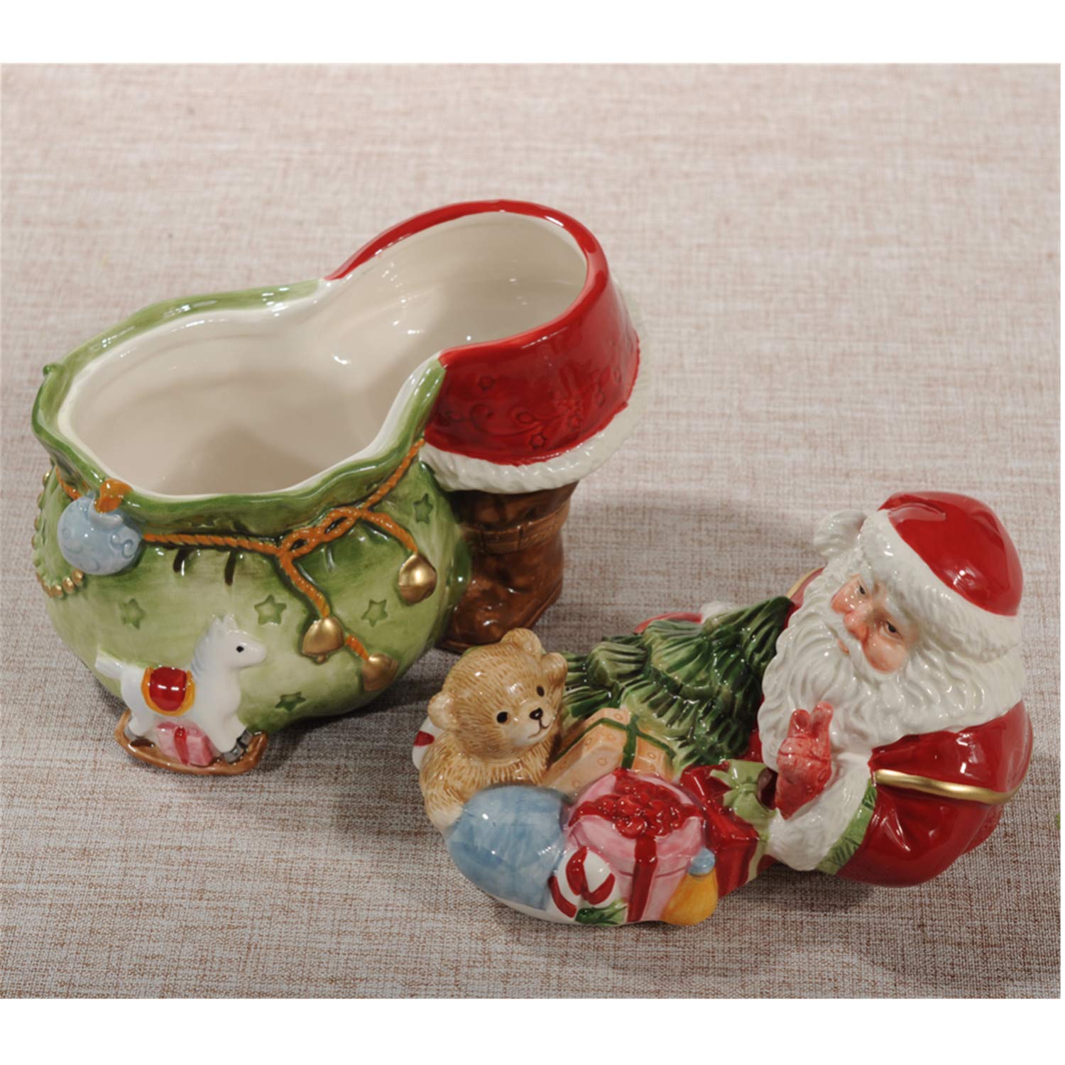 Minigift Ceramic Christmas Storage Container With Lid Candy and Cook Jar ，3D Handpainted Santa Claus Design