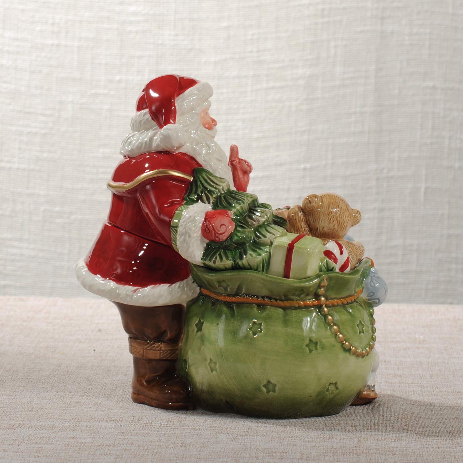 Minigift Ceramic Christmas Storage Container With Lid Candy and Cook Jar ，3D Handpainted Santa Claus Design