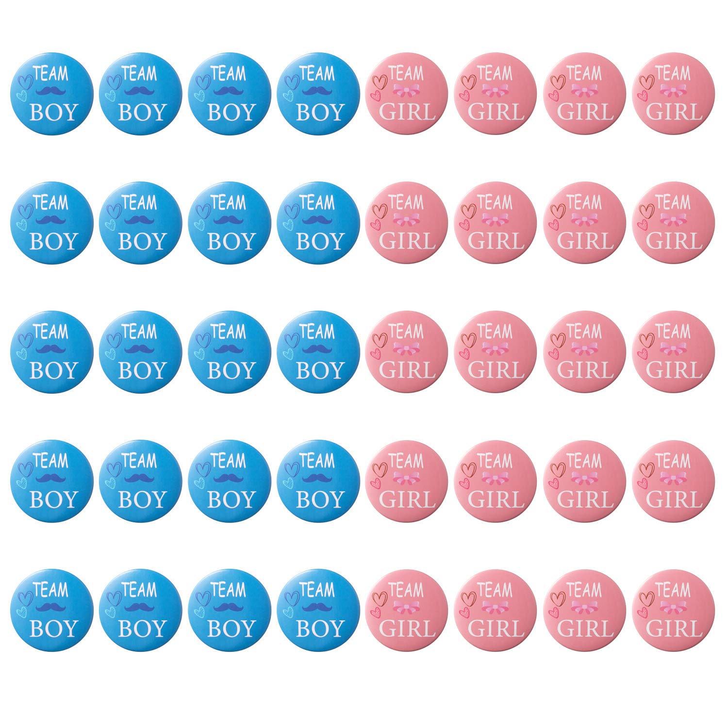 Favide 40 Pieces Gender Reveal Button Team Boy Girl Button Pins for Baby Shower Party Supplies, 2 Inches