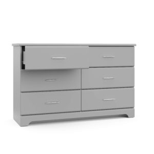 Storkcraft Brookside 6 Drawer Double Dresser (Pebble Gray) – GREENGUARD Gold Certified, Easy-to-Match Double Dresser for Nursery and Kids Bedroom, Wide Dresser Organizer for Children’s Bedroom