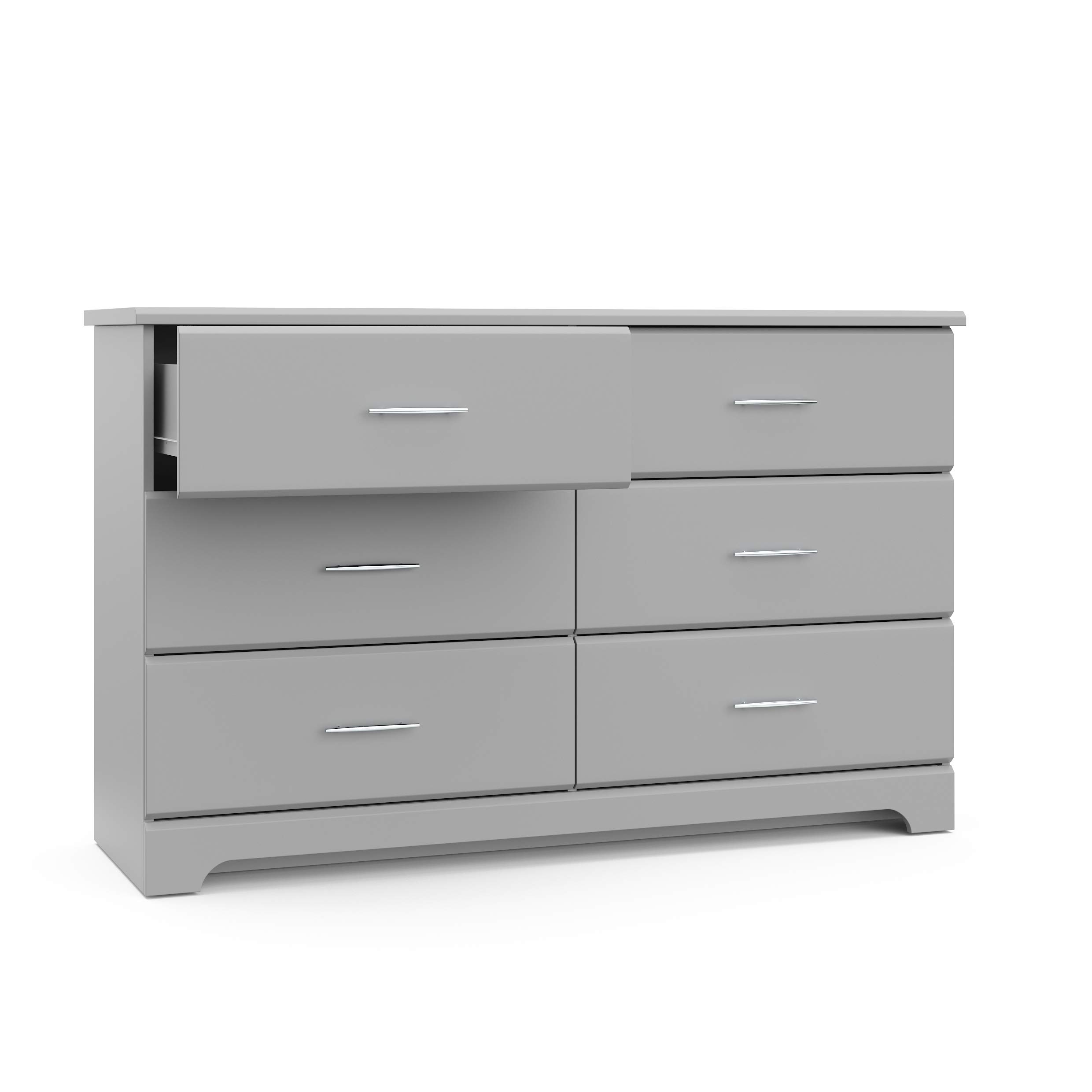 Storkcraft Brookside 6 Drawer Double Dresser (Pebble Gray) – GREENGUARD Gold Certified, Easy-to-Match Double Dresser for Nursery and Kids Bedroom, Wide Dresser Organizer for Children’s Bedroom