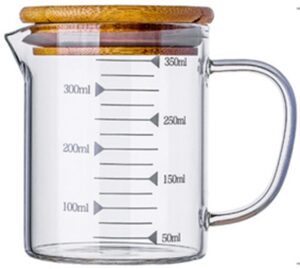 kinnose graduated beaker mug with handle and durable bamboo lid borosilicate glass multi-function food grade measuring cup 350ml