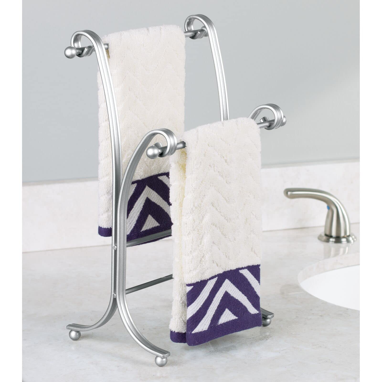 mDesign Steel Countertop Hand Towel Holder - 2-Tier Freestanding Small Towel Stand for Bathroom Counter and Vanity - Washcloth, Tea Towel, and Hand Towel Holder Stand - Hyde Collection - Chrome