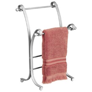 mdesign steel countertop hand towel holder - 2-tier freestanding small towel stand for bathroom counter and vanity - washcloth, tea towel, and hand towel holder stand - hyde collection - chrome