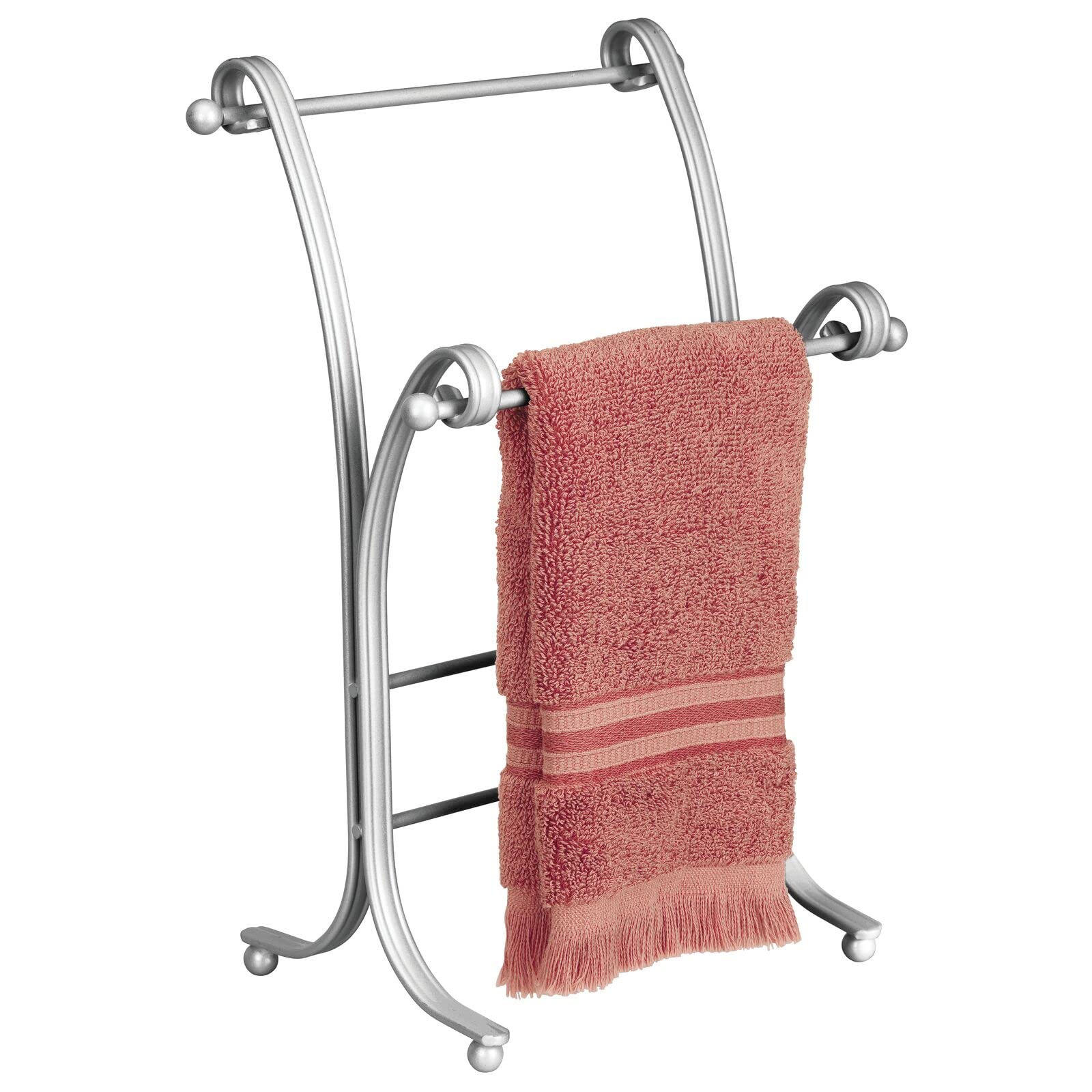 mDesign Steel Countertop Hand Towel Holder - 2-Tier Freestanding Small Towel Stand for Bathroom Counter and Vanity - Washcloth, Tea Towel, and Hand Towel Holder Stand - Hyde Collection - Chrome