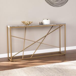 SEI Furniture Arendal Faux Marble Skinny Console Table, Living Room, Hall/ Entry Dining Room Modern Style Powder-Coated Iron, Gold