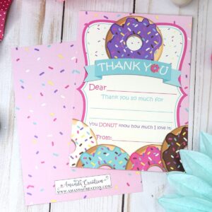 Donut Grow Up Thank You Notes for Girls, Ten 4" x 5.5" Fill In The Blank Cards with 10 White Envelopes by AmandaCreation