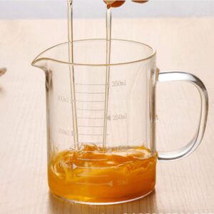 KINNOSE Graduated Beaker Mug with Handle and Durable Bamboo Lid Borosilicate Glass Multi-Function Food Grade Measuring Cup 350ML