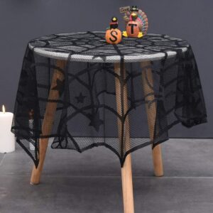 lulu home halloween table cover, round black spider web halloween table toppers for festival party decoration