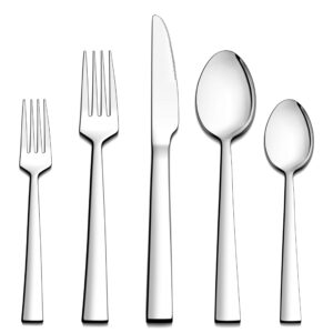 lianyu 20-piece silverware set, stainless steel square flatware cutlery set for 4, eating utensils tableware set, mirror finish, dishwasher safe