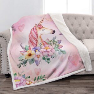 jekeno unicorn sherpa blanket comfort warm cartoon fleece throw blanket for couch bed sofa girl gift pink 50"x60"