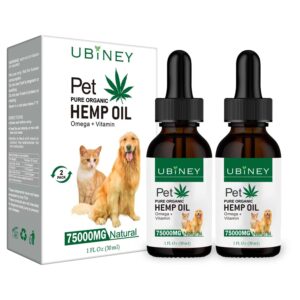 ubiney hemp oil for dogs and cats,2-pack hemp for dogs 100% organic with omega 3, 6, and 9 fatty acids (2 oz), vitamin e, c, cat and dog anxiety relief, hip and joint pain relief support, skin health