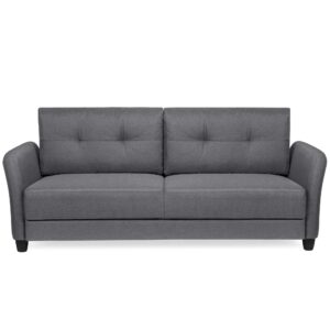 best choice products 76 inch linen fabric upholstered contemporary sofa couch lounger, dark gray