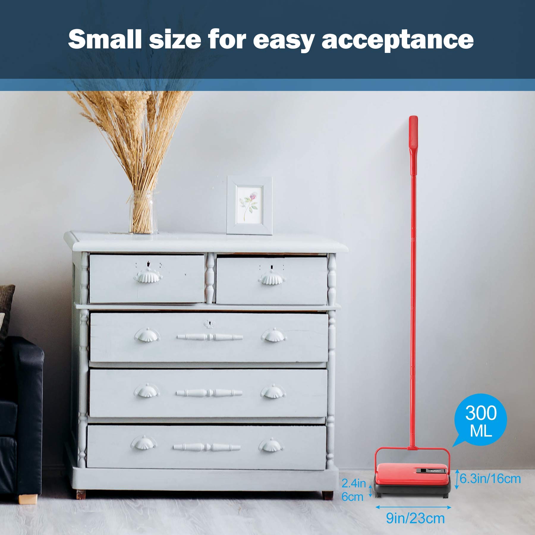 Eyliden Carpet Sweeper, Mini Size Lightweight Hand Push Carpet Sweepers - No Noise, Non-Electric - Easy Manual Sweeping, Automatic Compact Broom Only for Carpet Cleaning