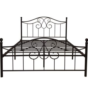 YALAXON Vintage Sturdy Metal Bed Frame with Headboard and Footboard Basic Bed Frame No Box Spring (Queen, Black)