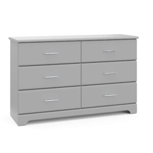 storkcraft brookside 6 drawer double dresser (pebble gray) – greenguard gold certified, easy-to-match double dresser for nursery and kids bedroom, wide dresser organizer for children’s bedroom