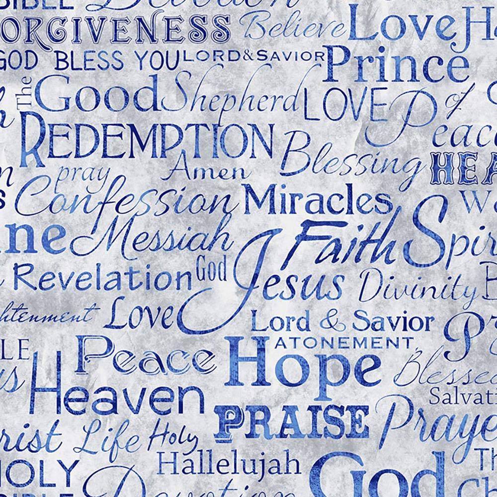 Religious Fabric, by The Yard, Blue, Timeless Treasures, Faith-C4720, Faith Fabric, Religious Phrases