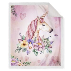 Jekeno Unicorn Sherpa Blanket Comfort Warm Cartoon Fleece Throw Blanket for Couch Bed Sofa Girl Gift Pink 50"x60"