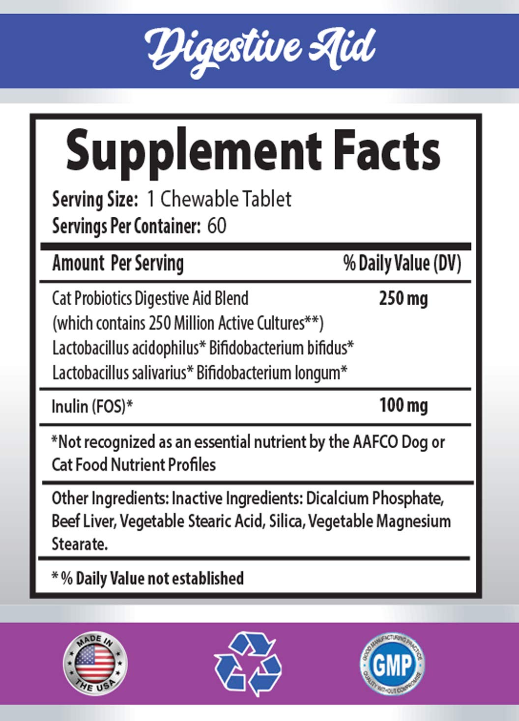 PET SUPPLEMENTS cat Gut Suture - CAT PROBIOTICS - Immune Support - Savory Beef Flavor - Natural Formula - cat probiotics for Diarrhea - 1 Bottle (60 Treats)