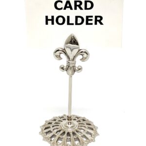 Fleur di lis Place Card Holder Table Card/Number Holder Recipe Holder Filigree Design Base Silver Color Solid Brass 6" High Set of 6