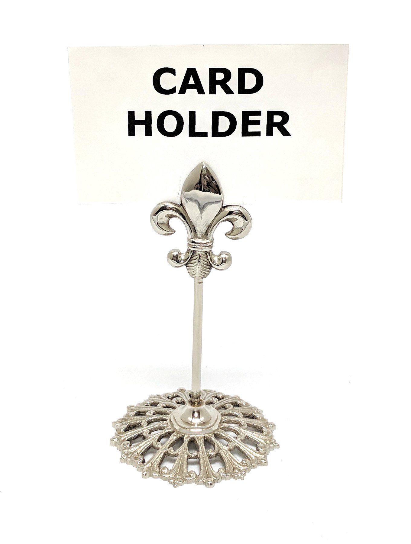 Fleur di lis Place Card Holder Table Card/Number Holder Recipe Holder Filigree Design Base Silver Color Solid Brass 6" High Set of 6