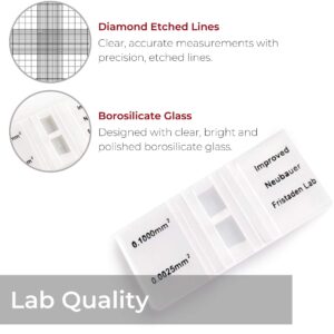 American Fristaden Lab Improved Neubauer Hemocytometer, Diamond Etched Blood Cell Counting Chamber, High-Light Transmission Glass with Hemocytometer Coverslips