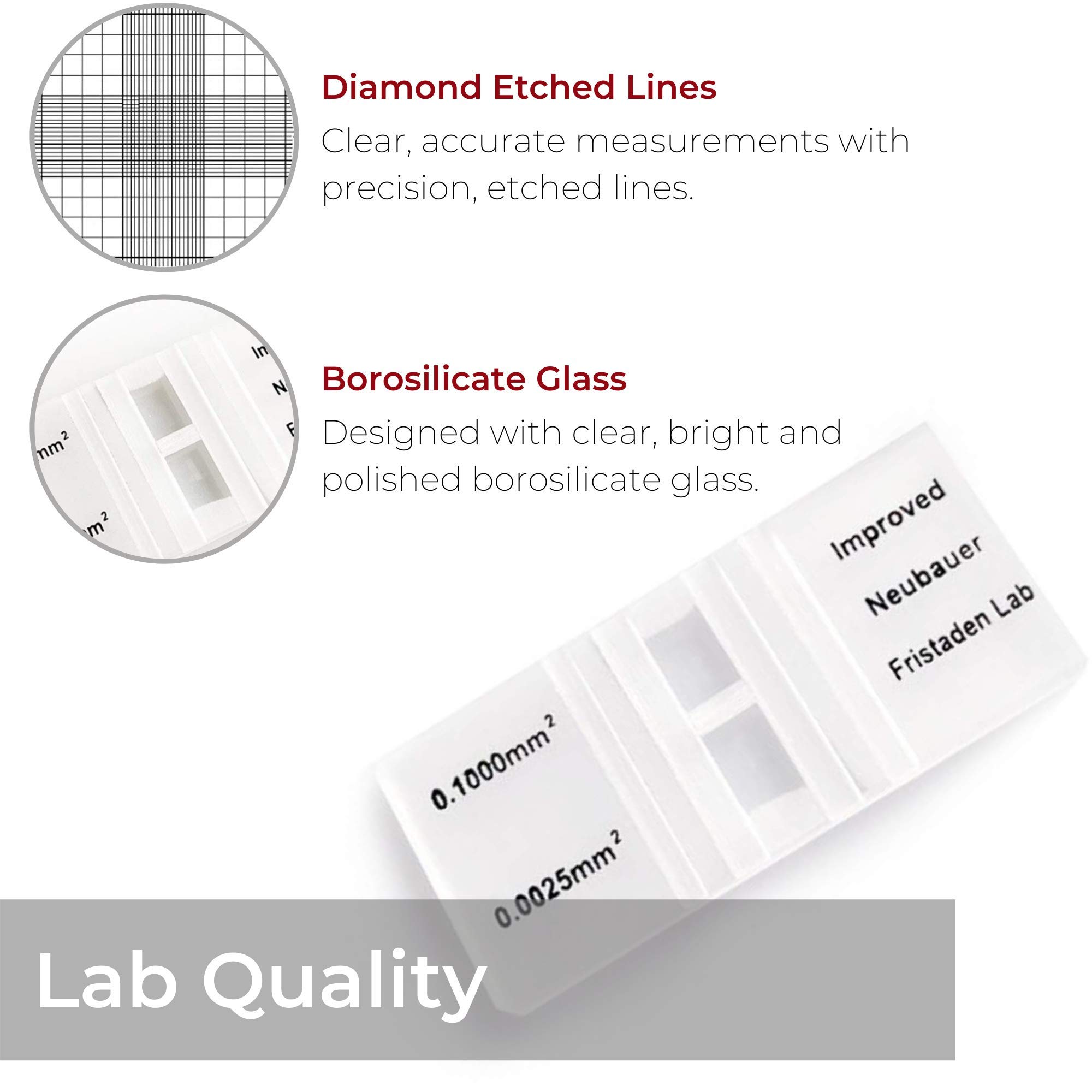 American Fristaden Lab Improved Neubauer Hemocytometer, Diamond Etched Blood Cell Counting Chamber, High-Light Transmission Glass with Hemocytometer Coverslips