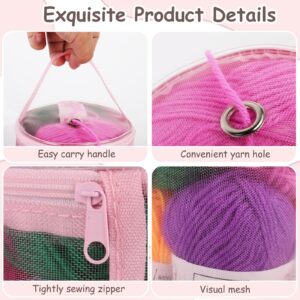 Katech Yarn Holder Empty Small Round Mesh Yarn Storage Bag Portable Crochet Yarn Balls Organizer Basket Crochet Thread Sewing Accessories Storage Tote Bags (Pink)