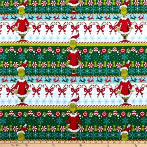 kaufman how the grinch stole christmas stripes white quilt fabric by the yard