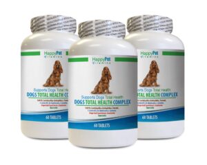 happy pet vitamins llc dog itching skin relief pills - dogs total health complex - natural - best hair coat immune eye teeth uti health - max cranberry for dogs - 3 bottles (180 treats)