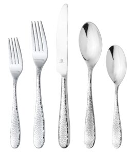 danialli modern fidenza hammered silverware set - 18/10 stainless steel flatware set for elegant dining - dishwasher safe cutlery set (20-piece)