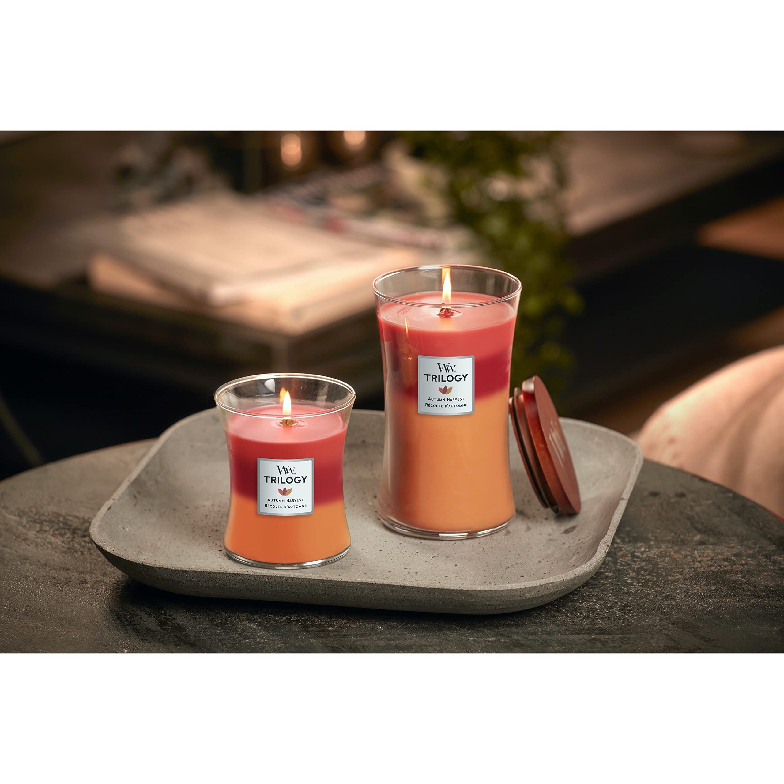 WoodWick Autumn Harvest Trilogy Large Hourglass Trilogy Candle, Crackles as it burns, Perfect for Gifting