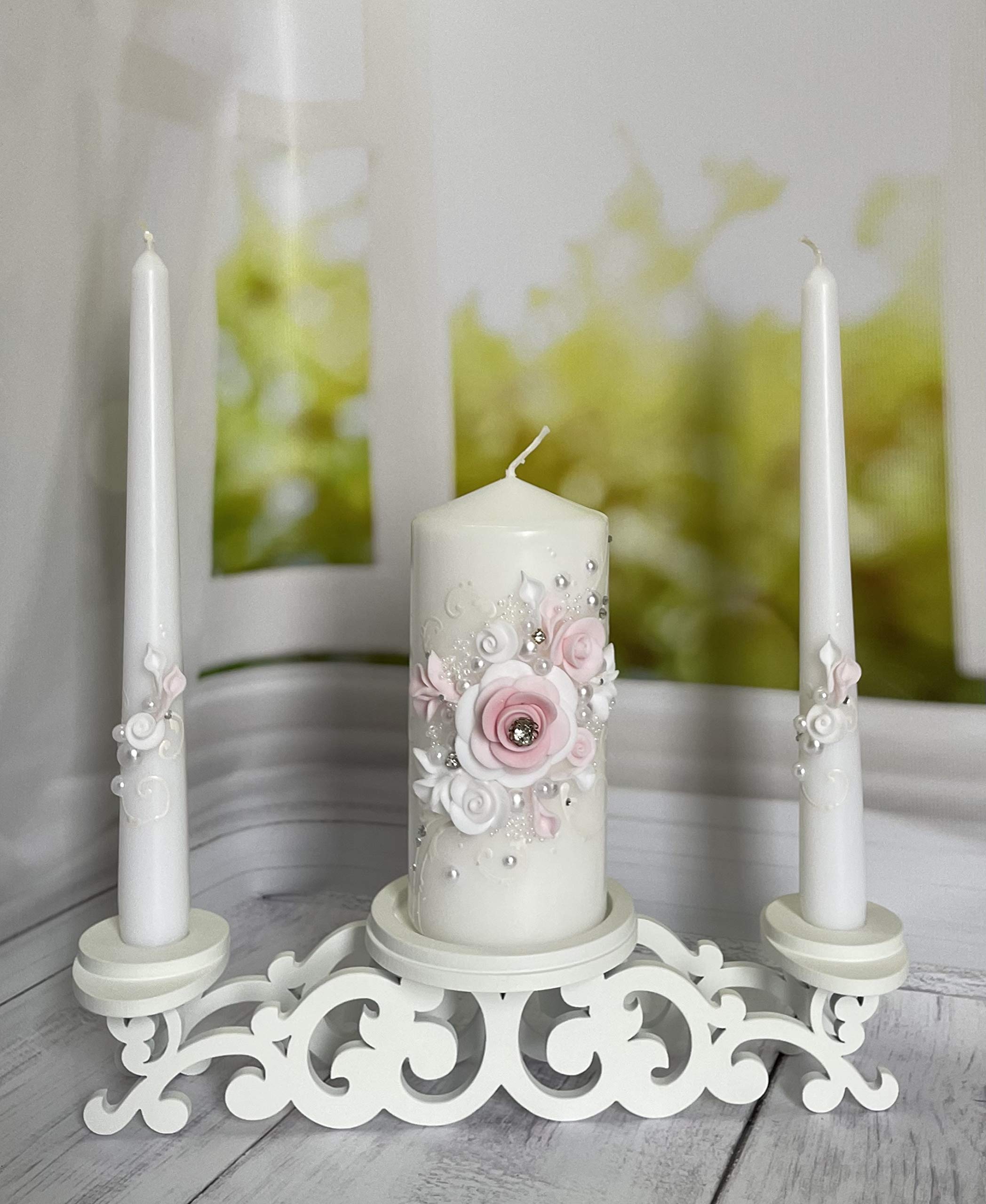 Unity Candle Holder-Unity Candle Stand-Unity Candle Holder Set-Pillar Candle Holder-Wedding Gift -Ceremony Decoration-Wedding Centerpiece (Pattern)