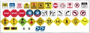 educational driving traffic city street road signs stickers set of 36 vinyl waterproof for children 1:64 scale ho, arts & crafts supplies idea