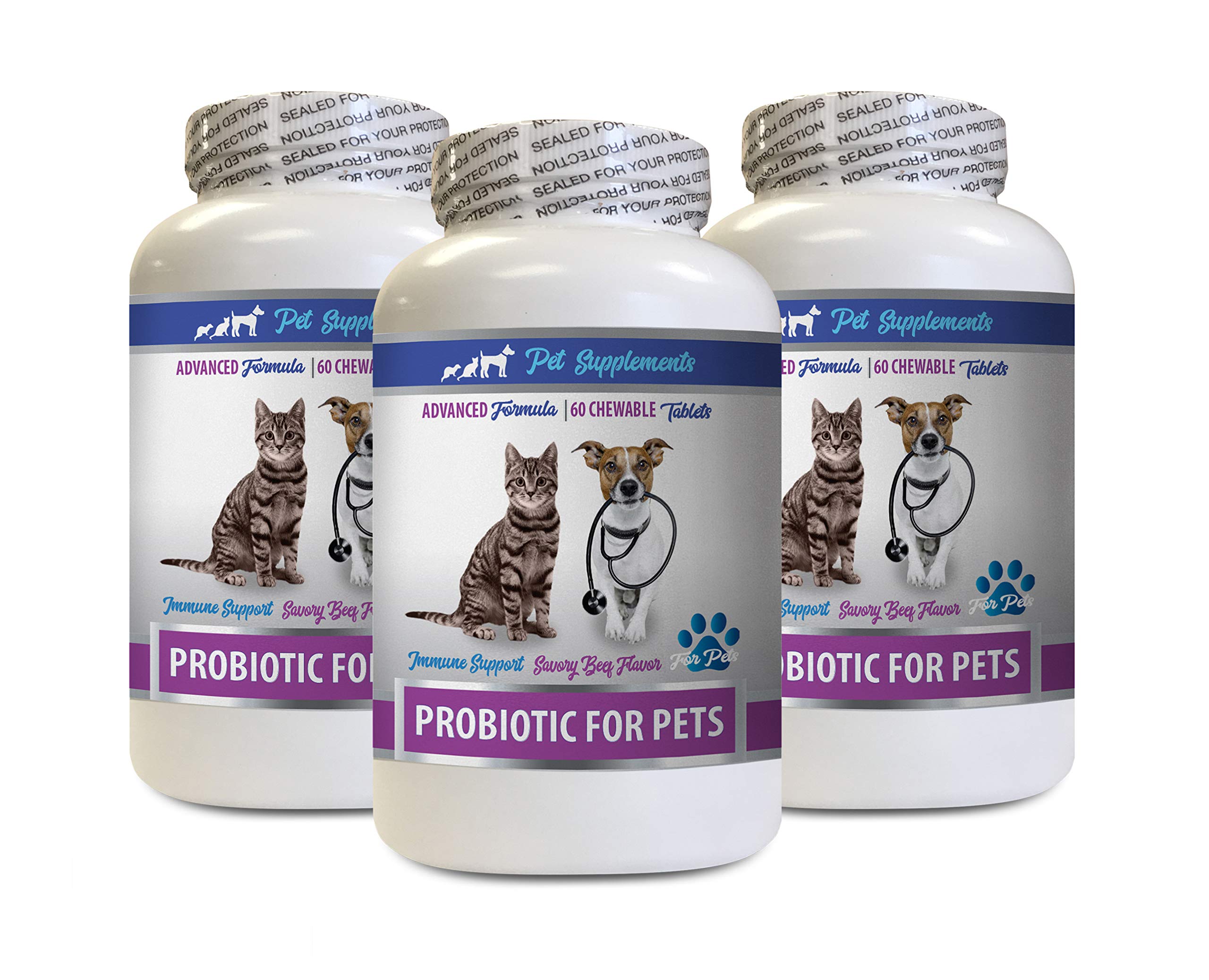 Digestive Defense for Dogs - PROBIOTICS for Pets - Dogs Cats - Bad Gas and Breath Treats - Advanced Immune Boost - Dog probiotics Skin - 3 Bottles (180 Treats)