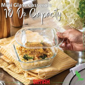 Simax Casserole Dish For Oven: Mini Glass Baking Dish With Lid ? Small, Personal Sized Bakeware and Cookware - Great for Storage ? Microwave, Oven, And Dishwasher Safe Borosilicate Glass Dish ? 10 Oz.