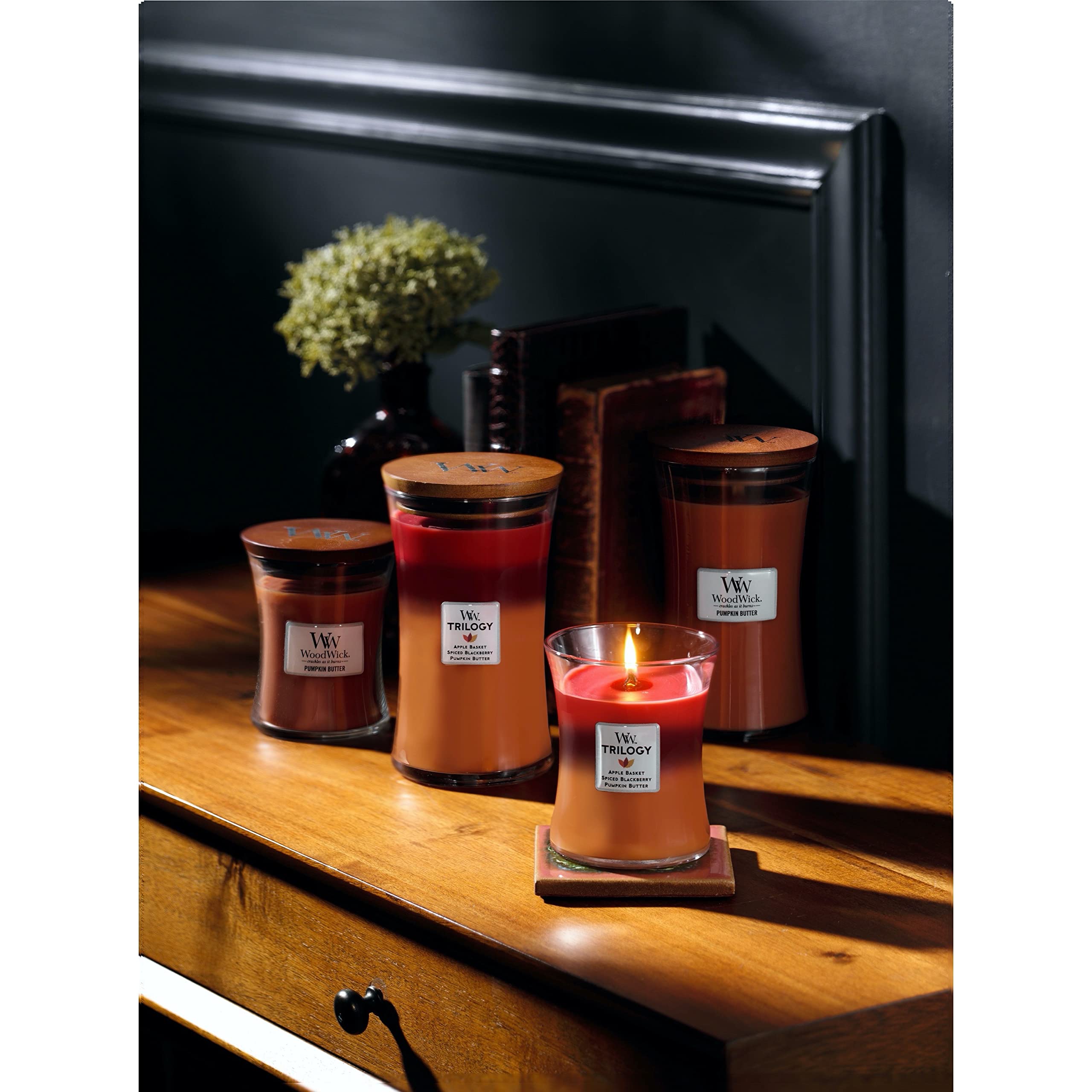 WoodWick Autumn Harvest Trilogy Large Hourglass Trilogy Candle, Crackles as it burns, Perfect for Gifting