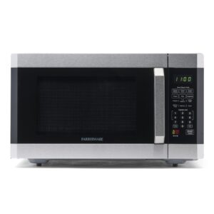 farberware countertop microwave 1100 watts, 1.6 cu ft - smart sensor microwave oven with led lighting and child lock - perfect for apartments and dorms - easy clean - stainless steel