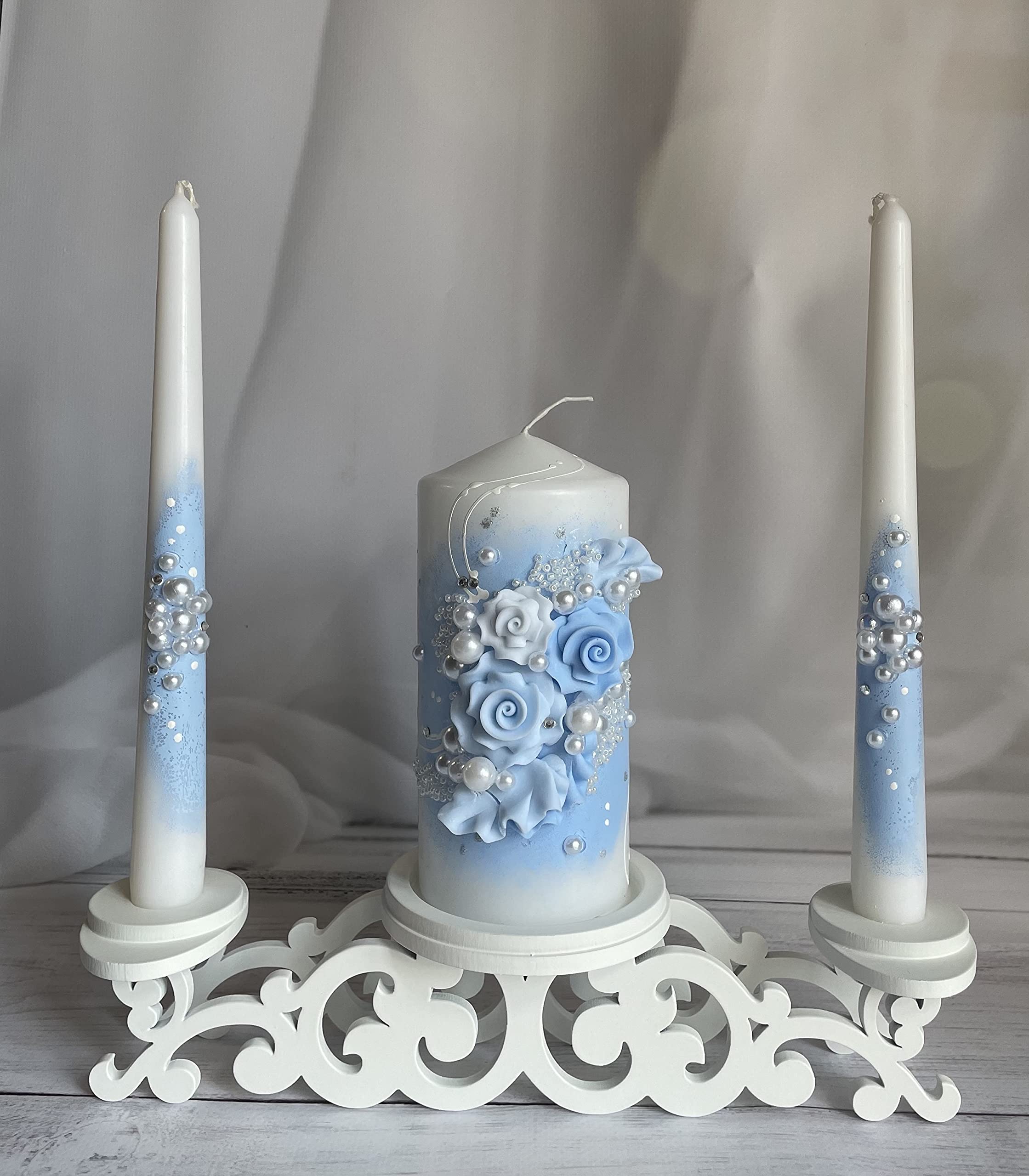 Unity Candle Holder-Unity Candle Stand-Unity Candle Holder Set-Pillar Candle Holder-Wedding Gift -Ceremony Decoration-Wedding Centerpiece (Pattern)