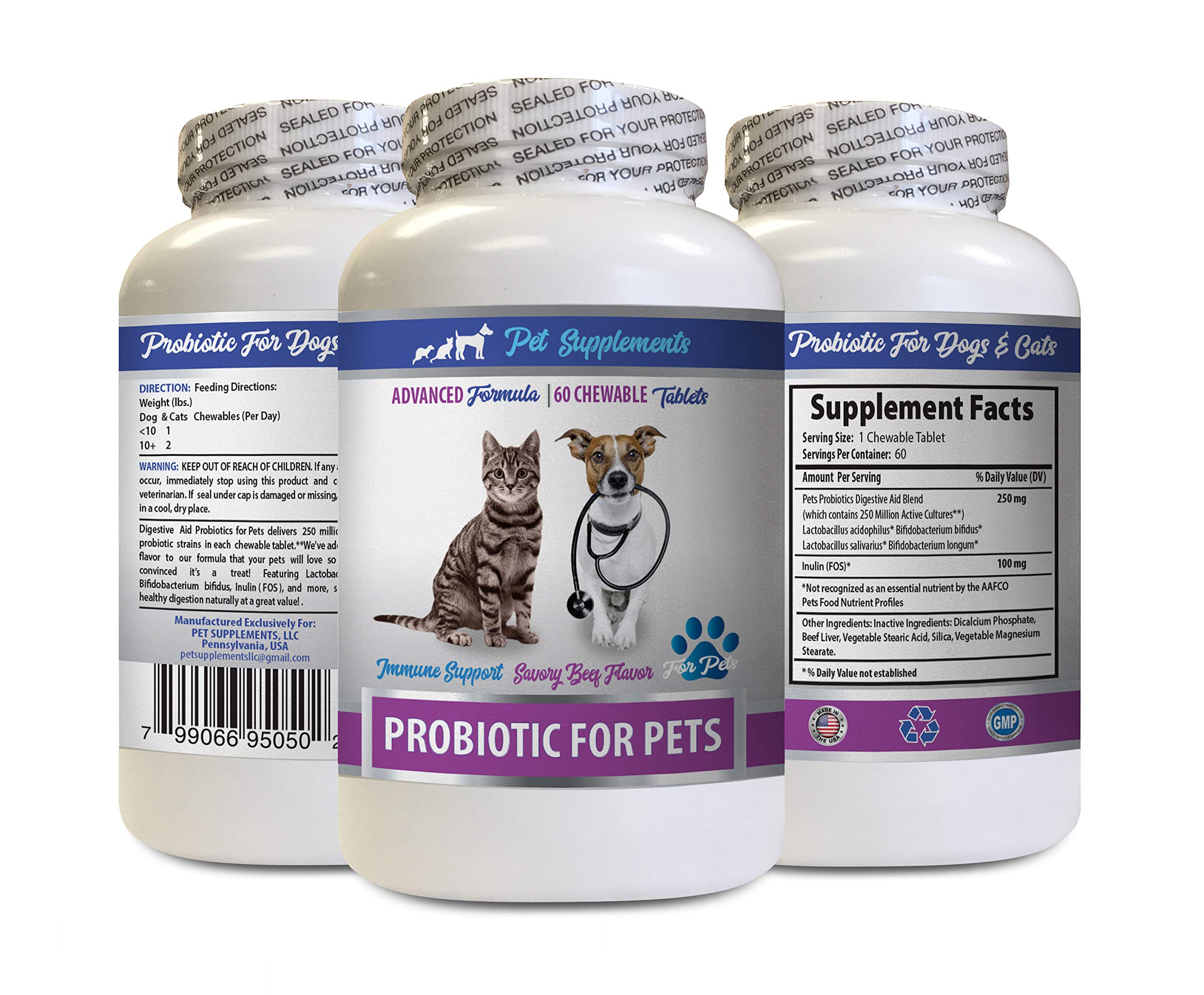 Digestive Support for Dogs - PROBIOTICS for Pets - Dogs Cats - Bad Gas and Breath Treats - Advanced Immune Boost - Dog probiotics and Digestive enzymes - 1 Bottle (60 Treats)