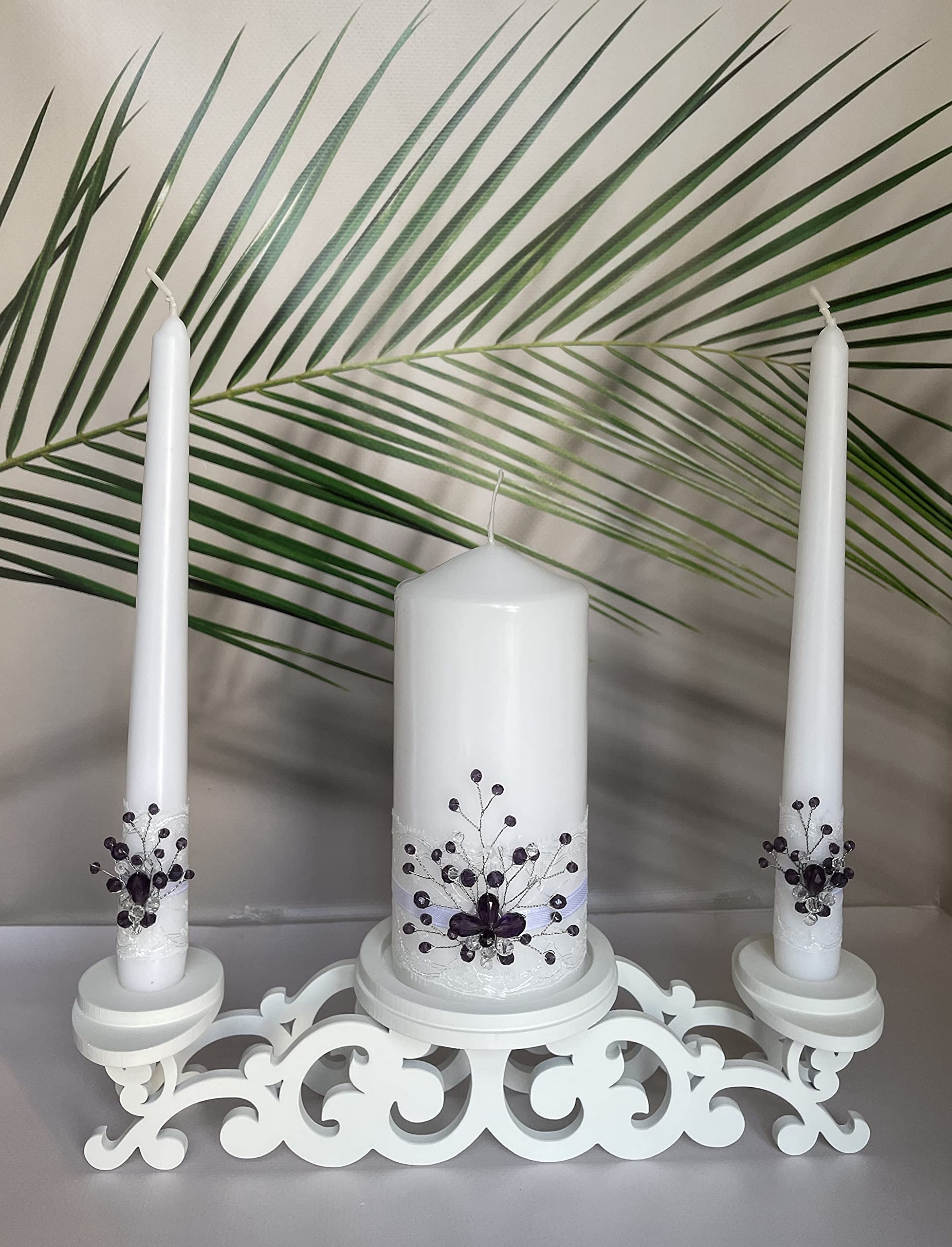 Unity Candle Holder-Unity Candle Stand-Unity Candle Holder Set-Pillar Candle Holder-Wedding Gift -Ceremony Decoration-Wedding Centerpiece (Pattern)