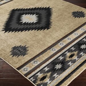 Hauteloom Hoylake Southwestern Tribal Living Room Bedroom Dining Room Aztec Area Rug - Native American Indian Indie Carpet - Brown, Gray, Black - 7'10" x 11'2"