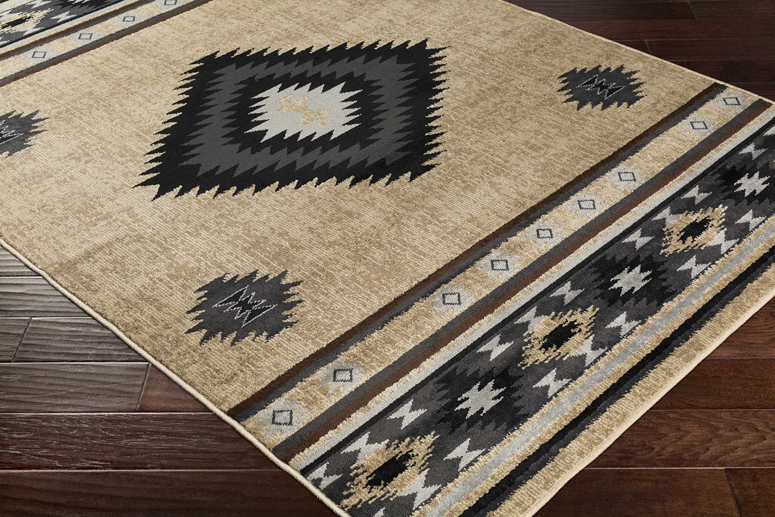 Hauteloom Hoylake Southwestern Tribal Living Room Bedroom Dining Room Aztec Area Rug - Native American Indian Indie Carpet - Brown, Gray, Black - 7'10" x 11'2"