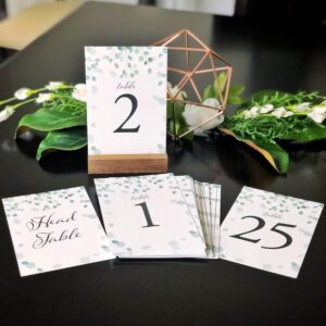 UP THE MOMENT Eucalyptus Table Numbers Wedding, 1-25, Centerpiece Decorations, Double Sided 4x6, Numbers 1-25 and Head Table Card Included, for Table Number Holders